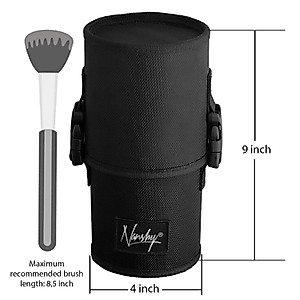Nanshy Travel Makeup Brush Holder with Lid - Large, Stand Up Makeup Brush Case for MUA - 2-in-1 Durable Makeup Brush Organizer Bag & 2 Brush Cups - Brushes Not Included - Black - 9 x 4 x 4 Inches