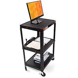 Line Leader AV Cart - Includes Height Adjustable Top Shelf - 15 ft Power Cord with Cord Management Included - Easy to Assemble (42 x 24 x 18 / Black)