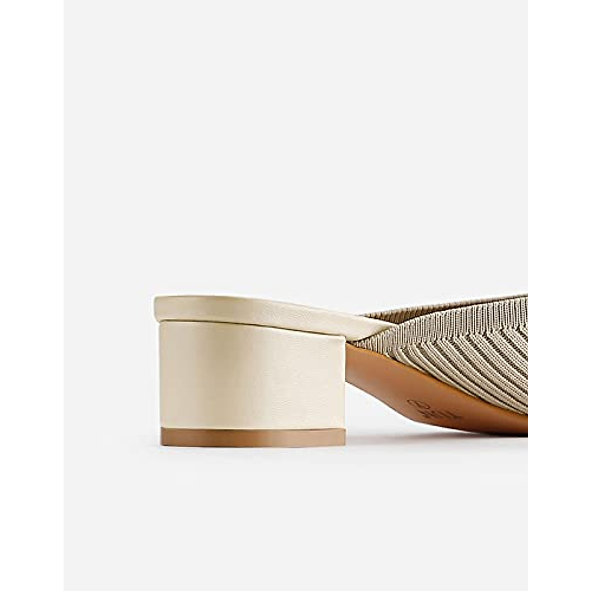 TIJN Pointed Toe Mules for Women Chunky Sandals Low Heeled Sandals Breathable Mesh Knit Slip on Flat Shoes(Helka) Cream