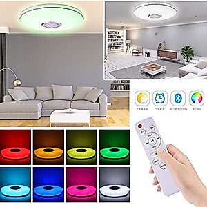 WZTO 36W LED Music Ceiling Light with Bluetooth Speaker, RGB LED Flush Mount Smartphone APP Control Remote Color Changing Ceiling Lamp, Waterproof Light Fixture for Kids Room Bedroom