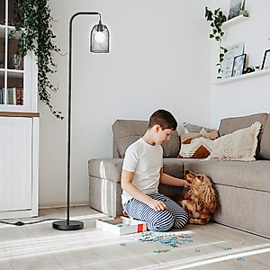 A ANTEN Industrial Floor lamp, Metal Standing Lamps for Living Room, 63 Inch, Modern Tall Lamp for Reading, E26, Mid Century Corner Lamp with Foot Switch, Black Floor Light for Bedrooms, Office, Home