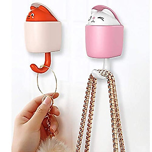 Jkhome Peek-A-Boo Cat Key Hooks for Wall Hanging Decorations Without Drilling (Grey)