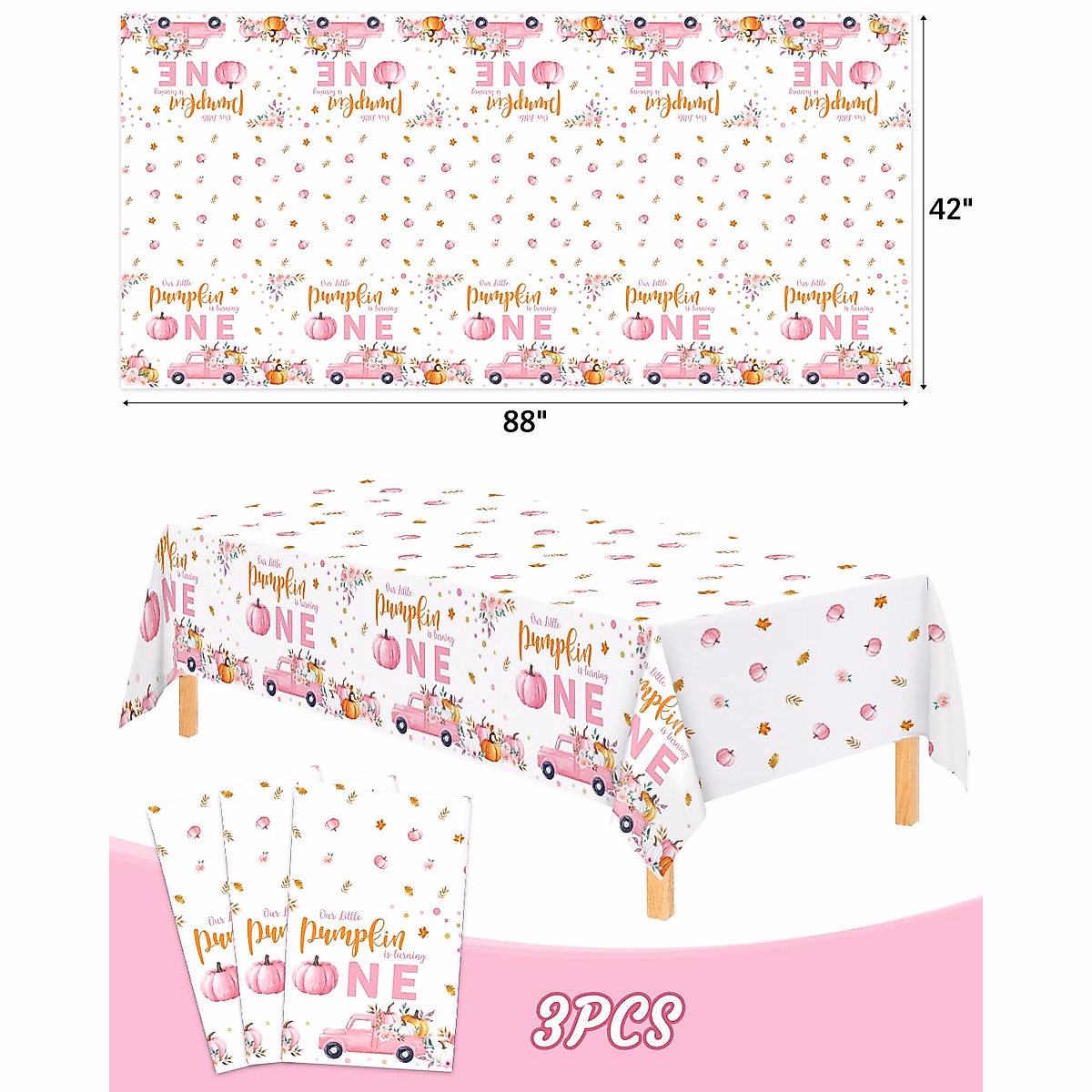 Nefelibata 3Pcs Our Little Pumpkin is Turning One Tablecloths Pumpkin First Year Old Birthday Plastic Table Cover Party Supplies for Fall Halloween Thanksgiving Girl Birthday Party Decor