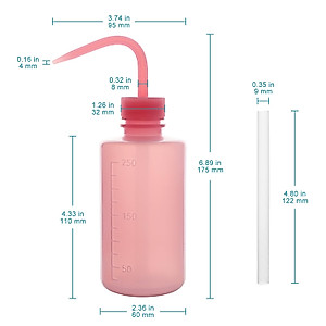 stonylab Chemical Wash Bottle, 2-Pack Watering Tool LDPE Squeeze Bottle Safety Plastic Rinse Bottle with Scale Labels and Narrow Mouth Squirt Bottle, Pink, 250 ml (8 oz)