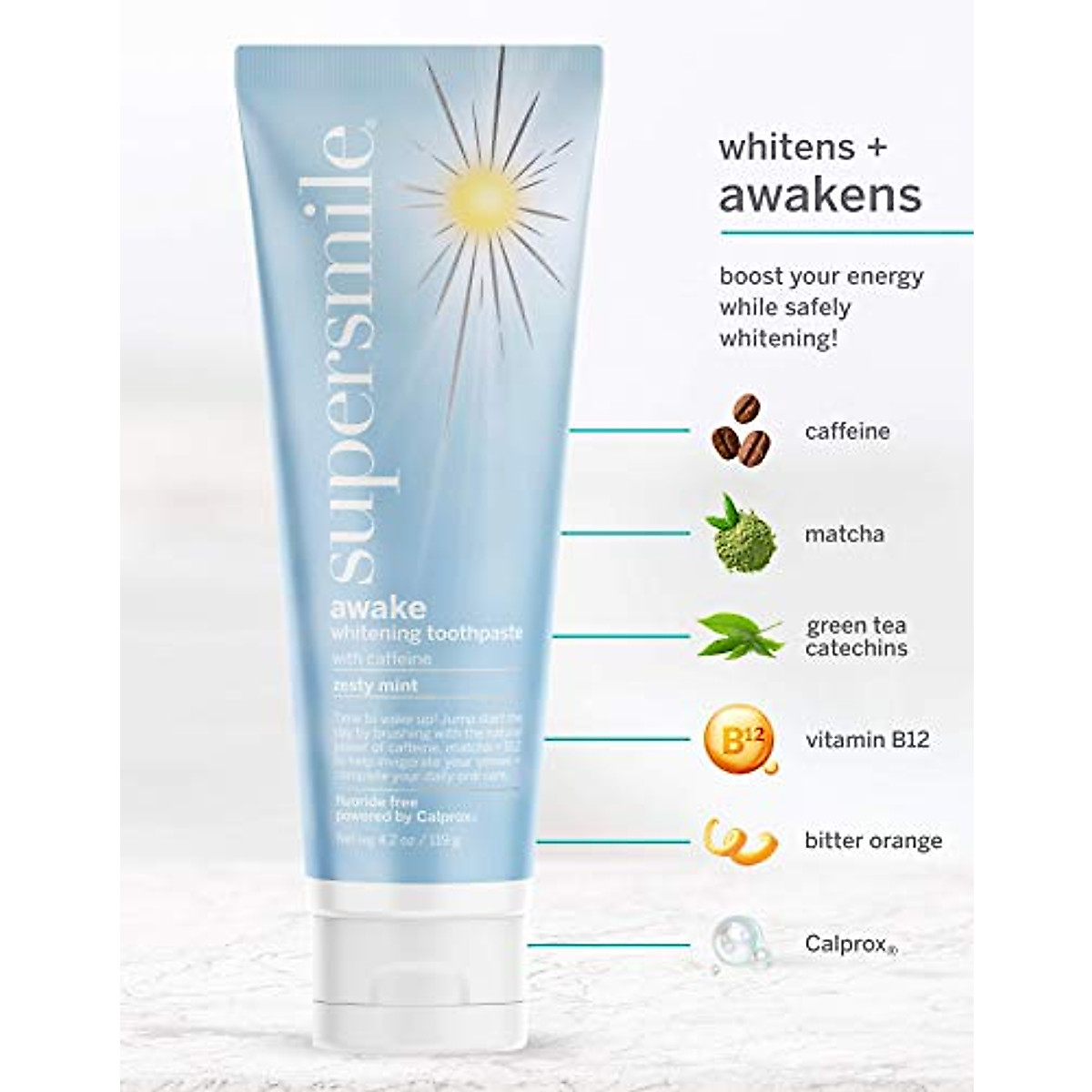 Supersmile Professional Awake Whitening Toothpaste for Your Morning Routine - Clinically Proven to Whiten Teeth Up to 6 Shades (Zesty Mint, 4.2 Oz)