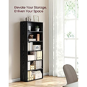 VASAGLE Bookshelf, 6-Tier Open Bookcase with Adjustable Storage Shelves, Floor Standing Unit, Black ULBC166T56