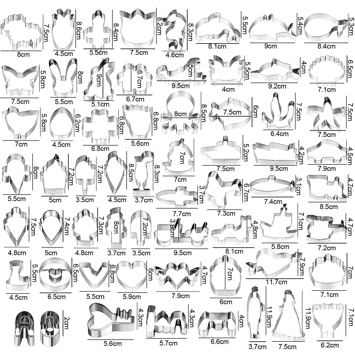 108 Pcs Metal Cookie Cutters Set Stainless Steel Biscuit Cutter Molds Include Heart Star Round Flower Vehicle Sea Creatures Alphabet Numbers Ice Cream Cone Fruit Shapes Cookie Cutters for Baking