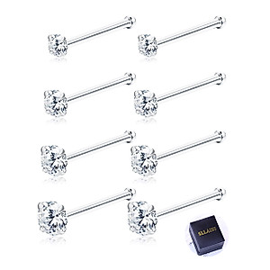 Sllaiss 8 Pcs 20G Nose Ring Studs Made with Austrian Crystal for Women Stainless Steel 1.5mm 2mm 2.5mm 3mm Nose Piercings Set Body Jewelry Hypoallergenic