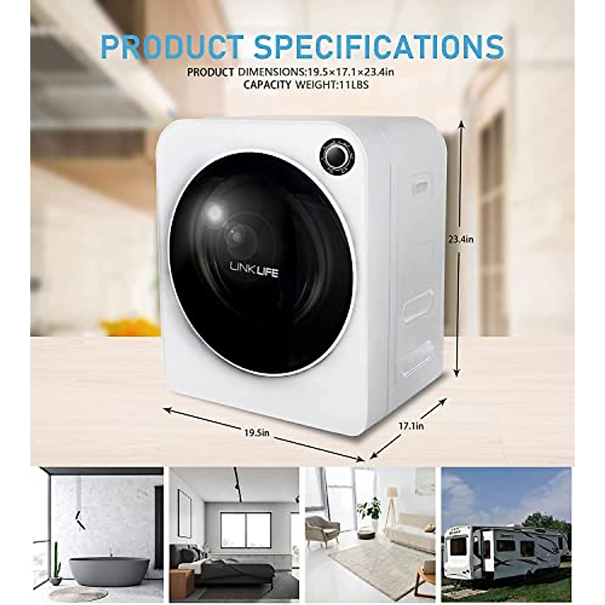 11Lbs 2.6 cu.f Electric Portable Clothes Dryer - LINKLIFE Portable Tumble Clothes Laundry Dryer, Stainless Steel Drum, Mechanical Control