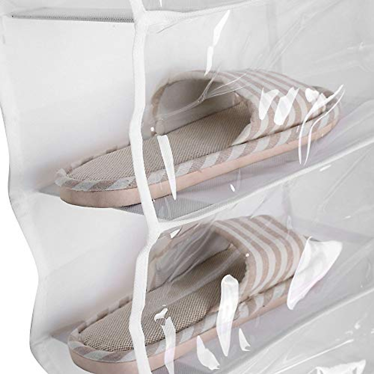Tyenaza 26 Pocket Shoe Organizer, Crystal Clear over the Door Hanging Closets Storage Bag for Shoes, Sneakers or Accessories(white)