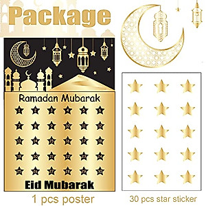 Ramadan Decorations Calendar Eid Calendar Countdown Advent Calendar 2023 Ramadan Calendar Eid Calender Activities for Kids with 30 Reusable Stars Ramadan Mubarak Gift Decor for Home Wall