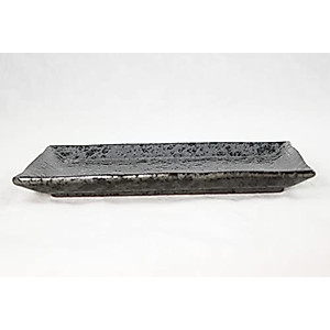 7.75" Rectangular Black Stain Ceramic Humidity/Drip Tray for Bonsai Tree + Rock