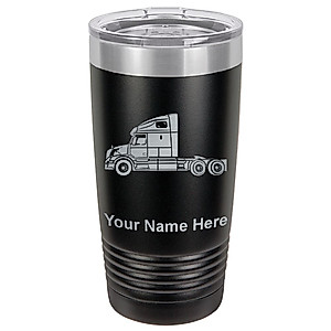 LaserGram 20oz Vacuum Insulated Tumbler Mug, Truck Cab, Personalized Engraving Included (Black)