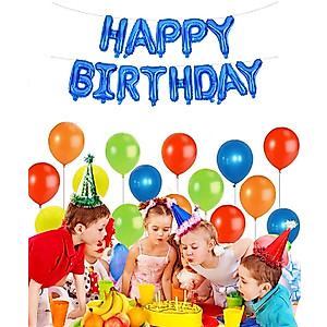 TONIFUL Blue Happy Birthday Balloons 16 Inch Mylar Foil Letters Birthday Sign Banner Balloon Bunting Reusable for Girls Boys Kids & Adults Birthday Decorations and Party Supplies