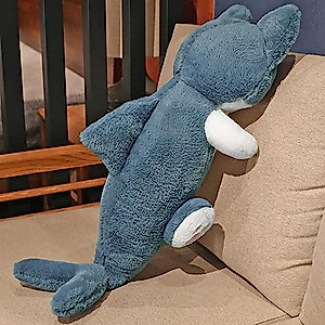 Ditucu Cute Shark Cat Plush Pillow Long Cartoon Kitten Stuffed Animal Toy Kawaii Body Sleeping Plushie Gifts for Kids 31.4 inch