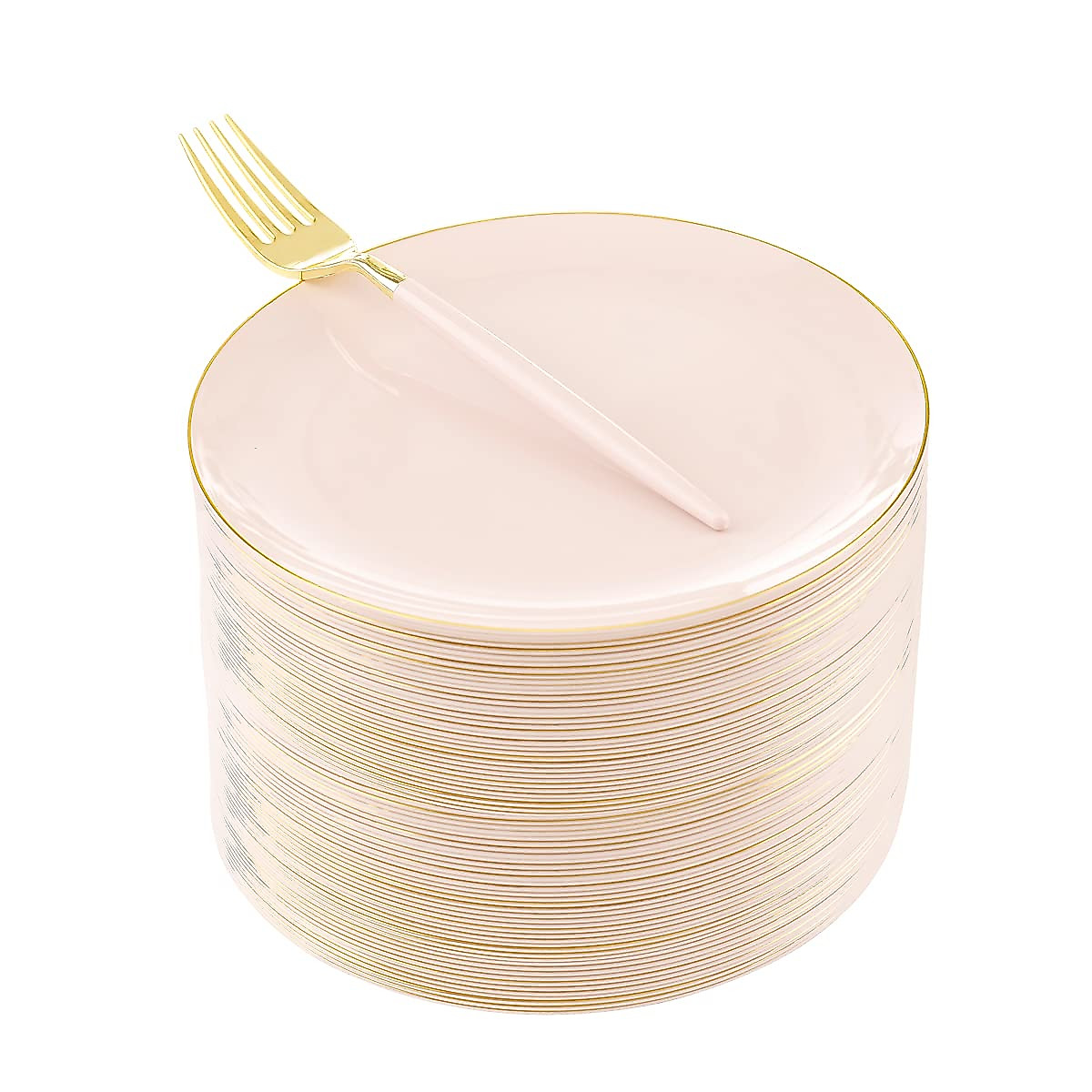 LIYH 48pcs Pink Plastic Plates with 48pcs Pink Dessert Forks,Gold and Pink Dessert Plates,Plastic Salad Plates,Pink Cake Plates with Forks for Parties,Birtday,Bridal Shower