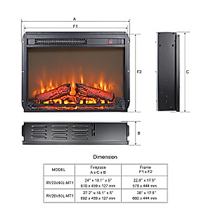 23 Inch Electric Fireplace Insert, Ultra Thin Heater with Log Set & Realistic Flame, Remote Control with Timer, Overheating Protection, BOJATU