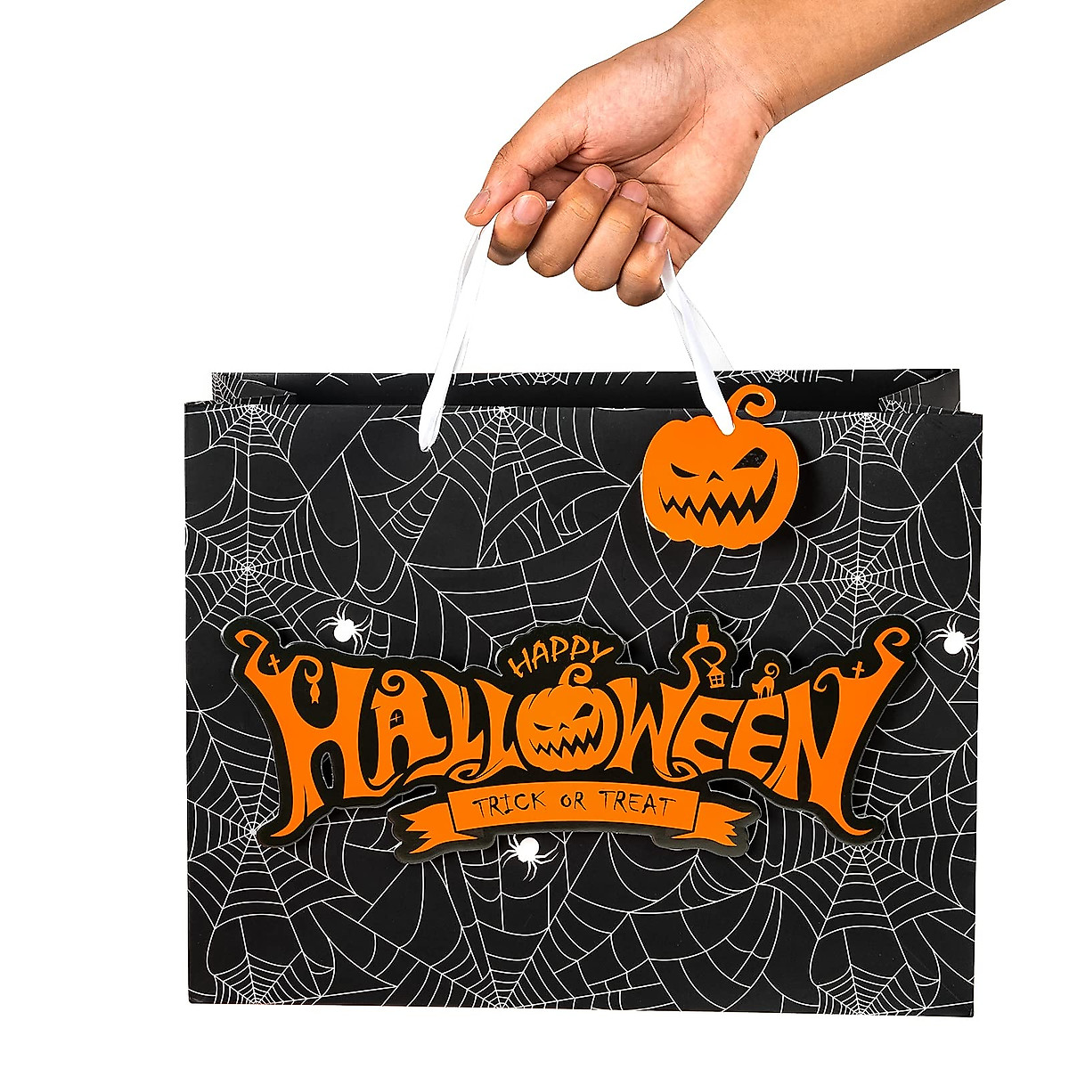 Loveinside Halloween Medium Gift Bags with Tissue Paper and Tag for Holiday, Party - 13" x 5" x 10", 1 Pcs - Black