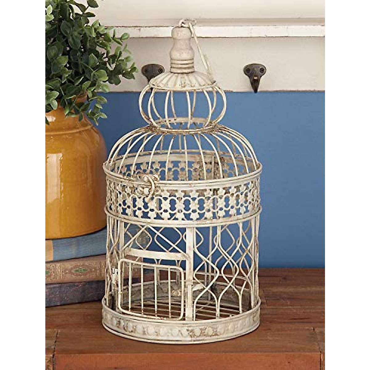 Deco 79 Metal Round Birdcage with Latch Lock Closure and Hanging Hook, Set of 2 22", 18"H, Cream