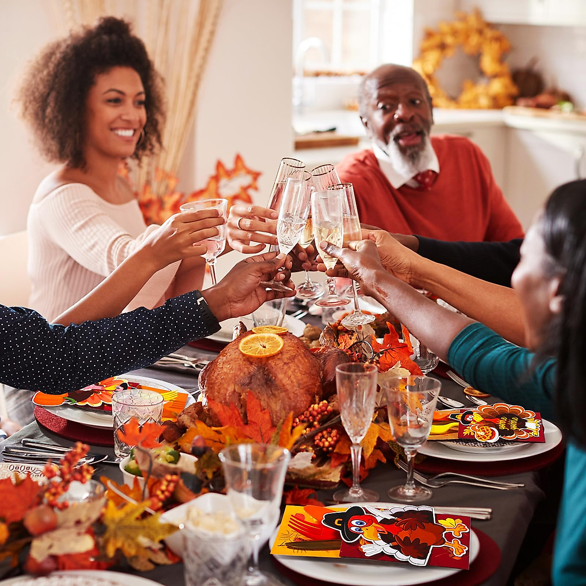 Uiifan 48 Pieces Thanksgiving Cutlery Holder Turkey Thanksgiving Utensil Holder Silverware Holder Paper Pocket Set Thanksgiving Table Decor for Autumn Harvest Party Table Decorations, 3 Styles