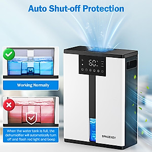 Dehumidifier,106 OZ / 850 Sq. Ft Dehumidifiers for Home Basement Bedroom Bathroom Room RV Closet with Intelligent Humidity Control, 4 Speeds, Timer, Auto Shut Off, 7 Colorful Light, White