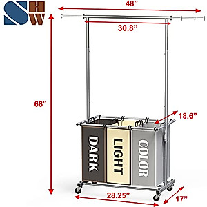 Simple Houseware Garment Rack with 3 Bag Laundry Sorter, Multi Color