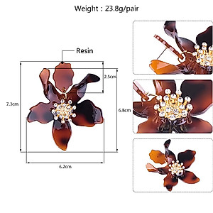 Tiande Bohemian Luxury Oversize Resin Big Flower Earrings For Women Stainless Steel Crystal Jewelry - White