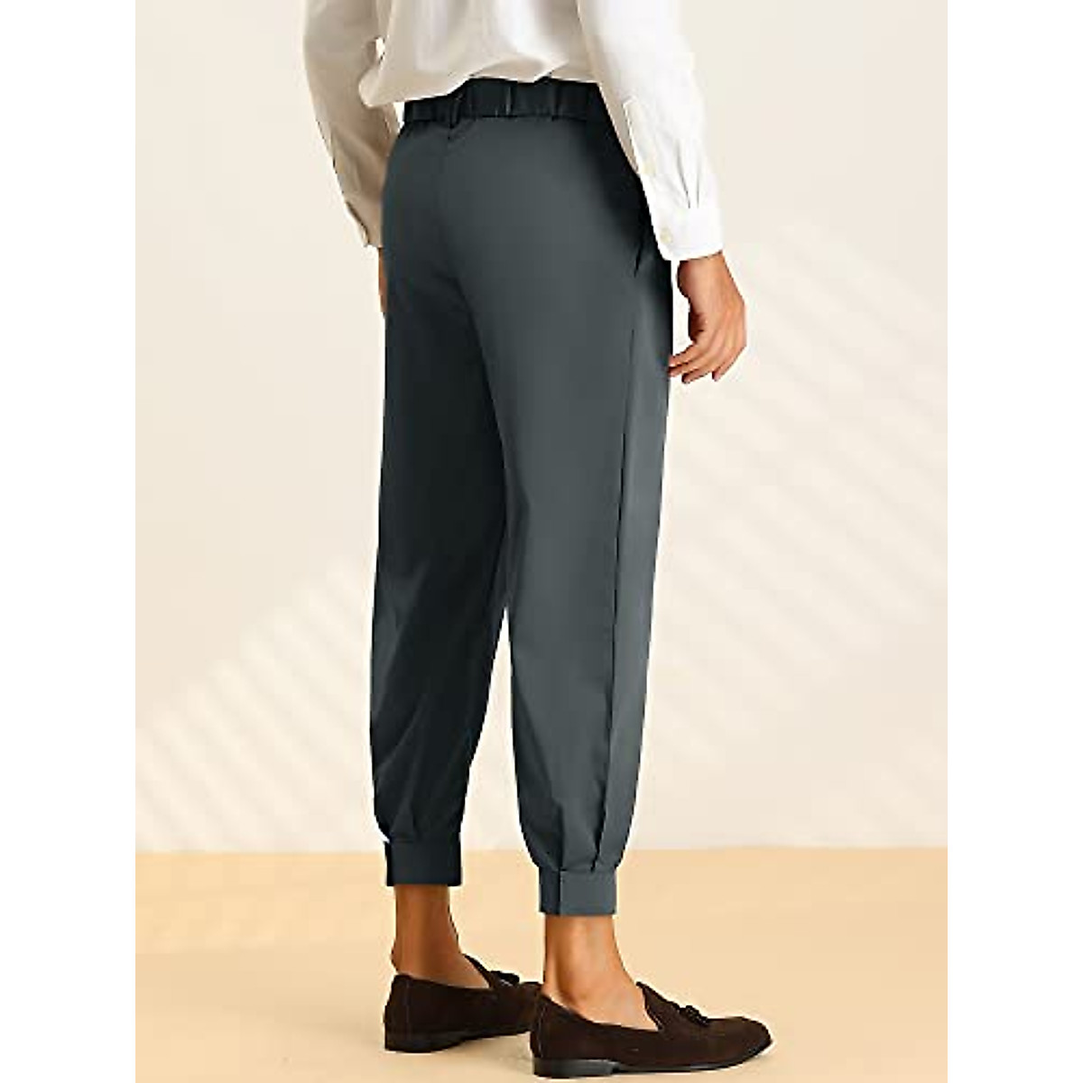 Lars Amadeus Gray Cropped Pants for Men's Solid Color Double Pleated Tapered Dress Pants 36 Dark Gray