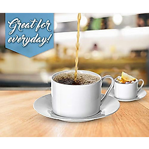 Klikel Tea Cups And Saucers Set - 6 Piece White Coffee Mug Set - 6 Inch Plates And 8.5oz Mugs - Cappuccino Cup And Saucer Set For Latte Café Mocha Espresso Bar