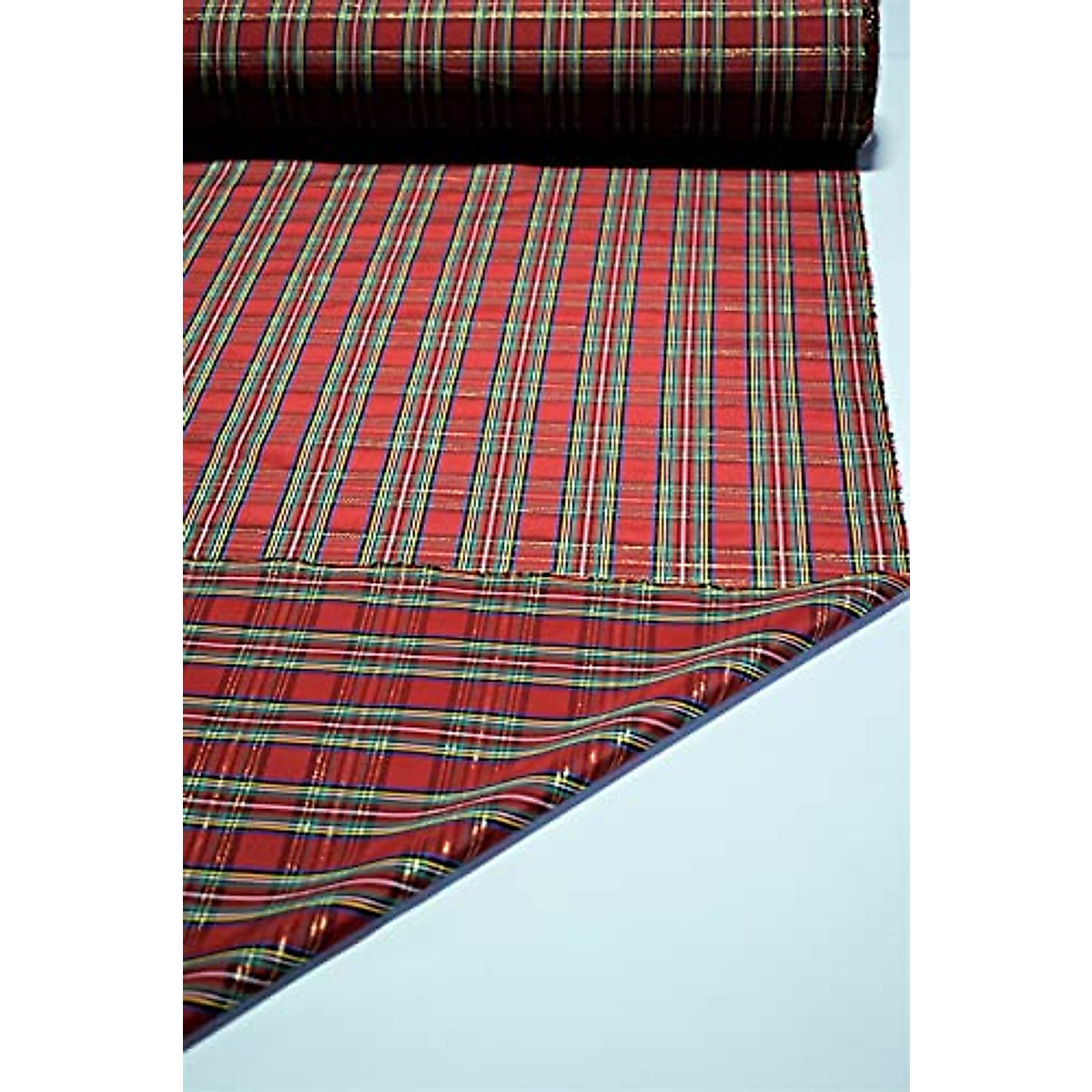 Fabric by The Yard - Christmas Plaid Red Green Taffeta Metallic Poly Holiday Fabric 56"W