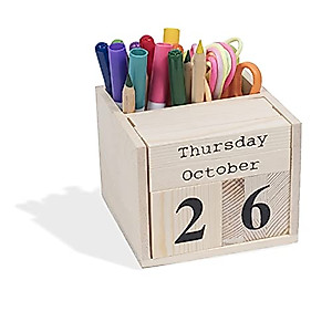 brightmaison BGT Dexo Desk Organizer, Pen Holder & Desk Calendar, DIY Projects Unfinished Wood, Natural