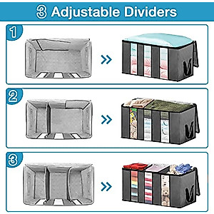 Large Capacity Storage Bags, 4 Pack Clothes Storage Bins, Foldable Closet Organizers with Handle, Thick Fabric and Sturdy Zipper for Comforters, Blankets, Bedding (Light Grey)