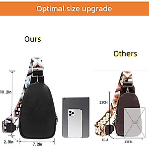 WSRYDJDL Women Chest Bag Sling Bag Small Crossbody PU Leather Satchel Daypack Shoulder backpack for traveling hiking Cycling (Black LG)