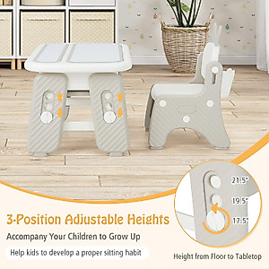 Costzon Kids Table and Chair Set, Graffiti Activity Table w/Flip-Top Tabletop Bookshelf, Erasable Magnetic Drawing Board, Storage, Adjustable Height for Drawing, Toddlers Art Table & Chair (Gray)