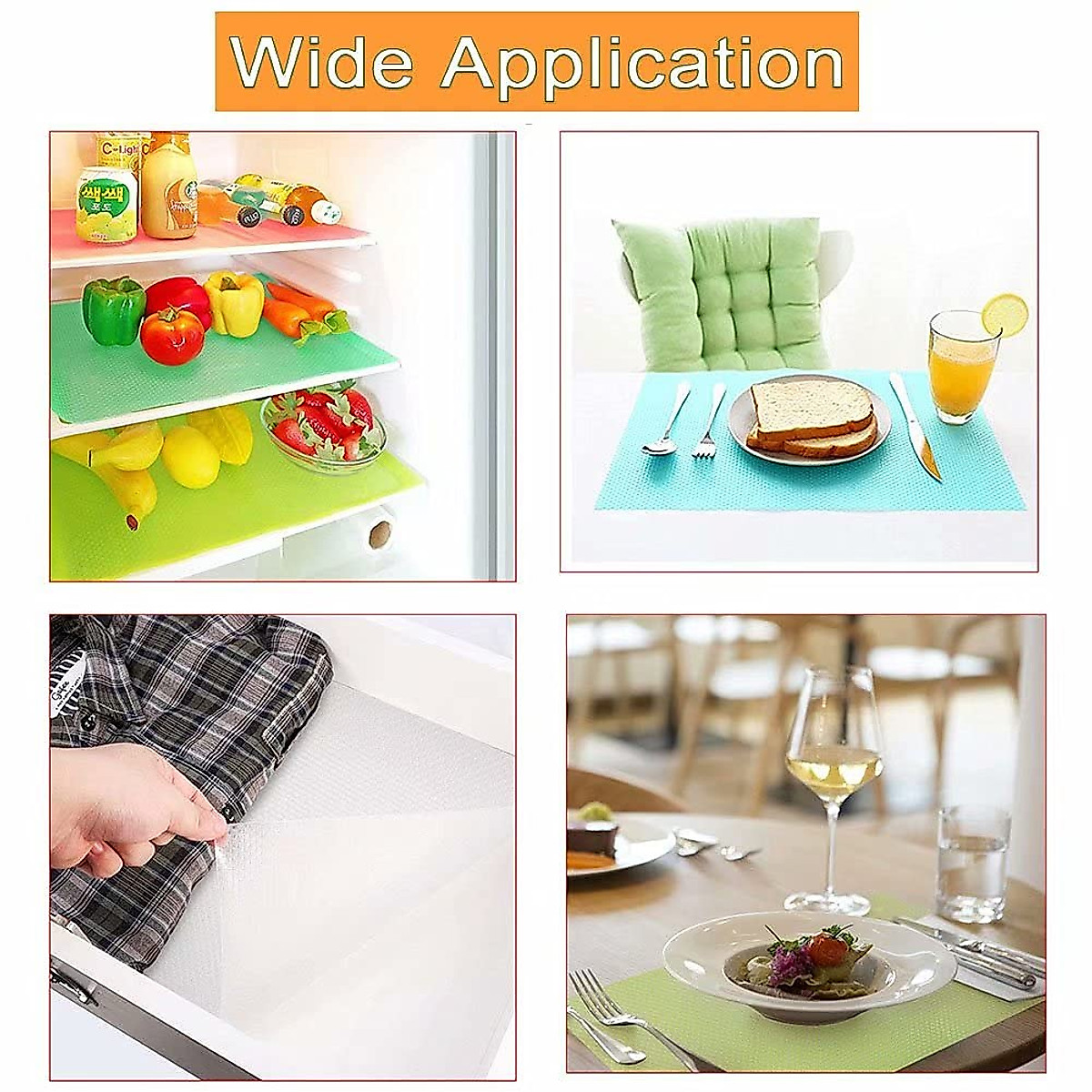 Waterproof Refrigerator Mats Non-Slip Cuttable Refrigerator Liners Washable EVA Fridge Shelf Liners for Drawer Table Closet Cabinet Shelves, 8 Pack, Red/Blue/Pink/Clear