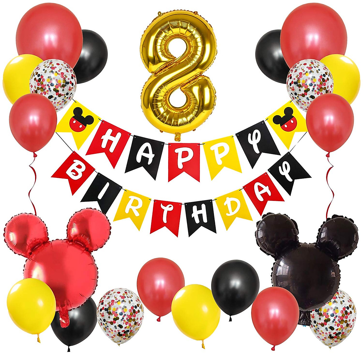 LINGTEER Micky Mouse Happy Birthday Decorations Set - Oh Twodles Gold Banner - 2nd Micky Theme Birthday Balloon Party Decorations.