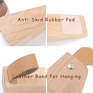 Wooden Door Stopper Non-Slip Security Wood Door Wedge with Leather Strap for Hanging Door Stopper 1Pack, in House Bedroom Office Living Room Hotel Cabin