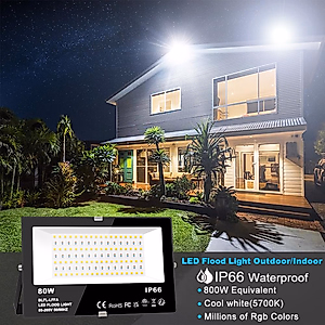 LED Flood Light Outdoor 800W Equivalent 8000LM RGB Landscape Light Controlled by BRmesh APP , No Remote, DIY Scenes - Timing - 5700K Daylight White - Color Changing Uplight, IP66 US Plug MELPO(4 Pack)
