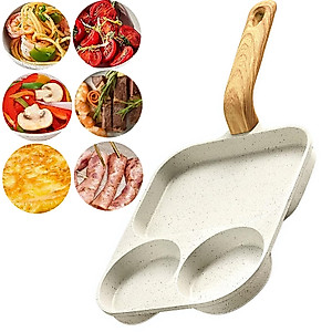 Generic Medical Stone Non-Stick Frying Pan for Breakfast,3 in 1 Egg Pan, Divided Grill Frying Pan，Crepes,Mini Pancake Pan Universal, 7.4*8.6in, White