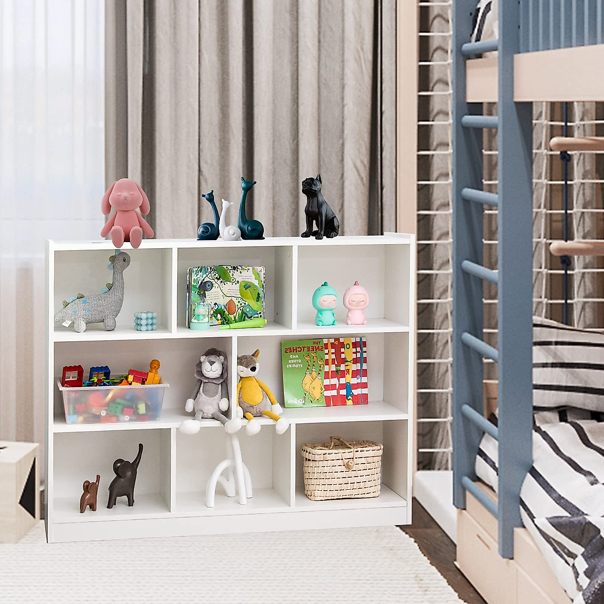 HOMGX Kids Montessori Shelf, 8-Cube Wooden Toy Storage Organizer, 3 Tier Open Kids Bookshelf for Classroom, Bedroom & Playroom, White