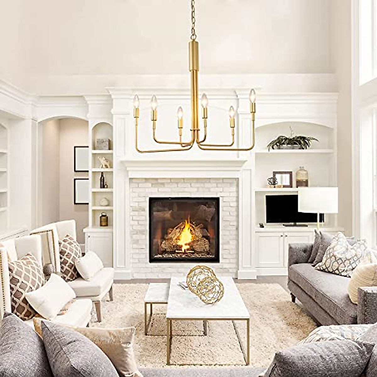 KSANA Gold Chandelier, 6-Lights Modern Chandeliers for Dining Rooms, Living Room, Bedroom, Kitchen, Brushed Gold Finish