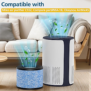 2 Pack C102(MA-01CW) True HEPA Air Filter Replacement, Compatible with MA-18,Okaysou AirMic4S, Miko C102 IBuki -Air Purifier, H13 HEPA and Activated Carbon Filter