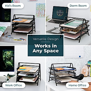 Greenco Letter Tray Desk Organizer, 3-Tier Mesh Paper Tray, Document, Letter, Office Paper Organizer, Black