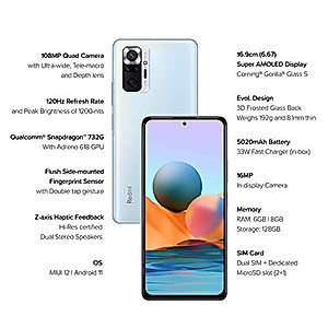 redmi Xiaomi Note 10 Pro MAX 4G Volte 128GB + 6GB Factory Unlocked 6.67" 108MP Quad Camera Night Mode (not Verizon Sprint Boost Cricket) (w/Fast Car Charger Bundle) (Glacial Blue)