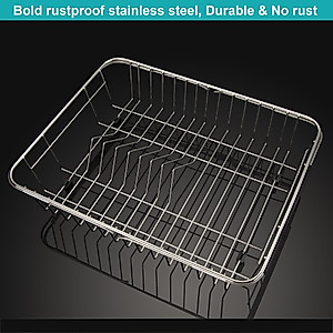 iPEGTOP Expandable Dish Drying Rack with Rustproof Stainless Steel Utensil Cutlery Holder, Over Sink Dish Rack Basket Shelf, Dish Drainer in Sink or On Counter