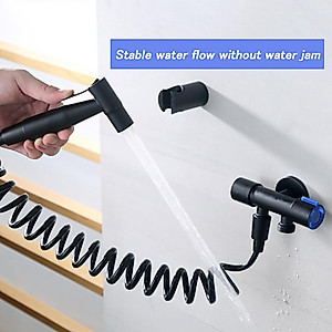 304Stainless Steel Toilet Bidet Sprayer Set with Dual Outlet Angle Valve -High-Pressure Handheld Spray Gun for Bathroom Cleaning. No Electricity Required (Black)