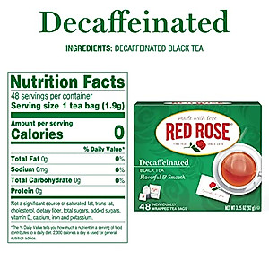 Red Rose Naturally Decaffeinated Black Tea Specially Blended Strong Black Tea with 48 Individually Wrapped Tea Bags Per Box (Pack of 2) Brew Hot/Cold Decaf Black Tea Full-bodied Flavorful Black Tea