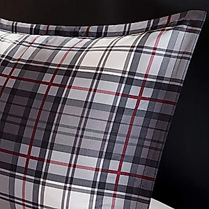 MI ZONE Harley Comforter Set in Plaid Cabin Bedding Design All Season, Hypoallergenic, Cozy Cover with Matching Sham, Full/Queen, Black 4 Piece