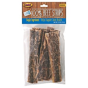 Cadet Slim Cut 100% Beef Strips Dog Treats - Long-Lasting, Healthy, & Natural Beef Esophagus Treats for Small & Large Dogs - Low Calorie & High Protein Dog Chews, Medium (2.8 oz.)