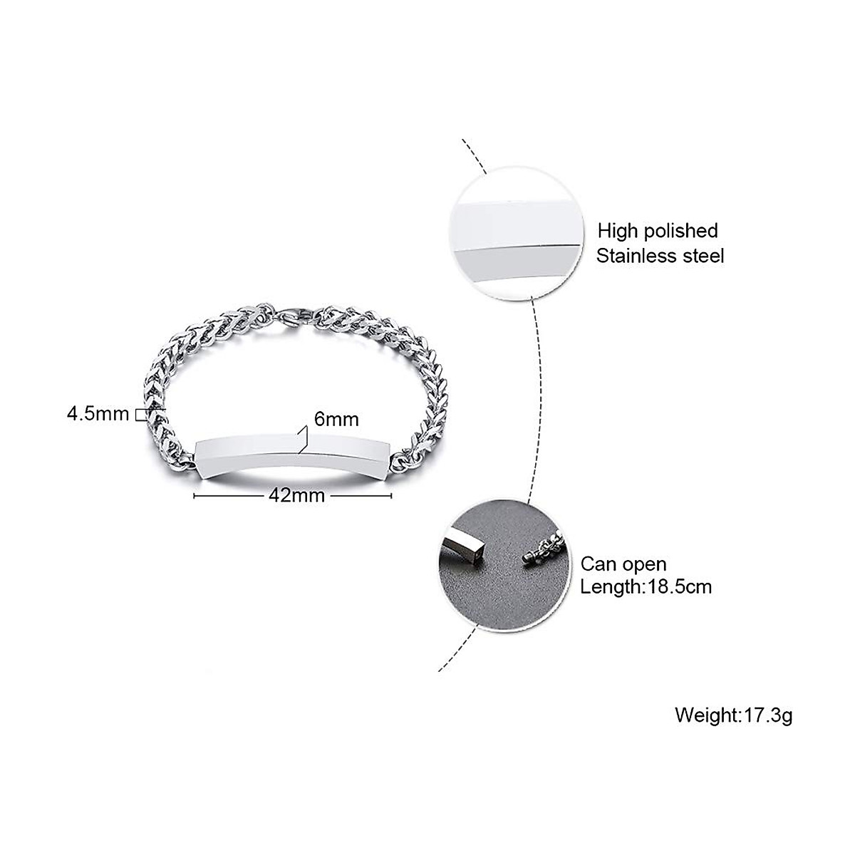 MEALGUET Personalized Customized Stainless Steel Cremation Urn Bracelet ID Bar Chain Bracelet for Ashes Holder Keepsake Locket for Women Men